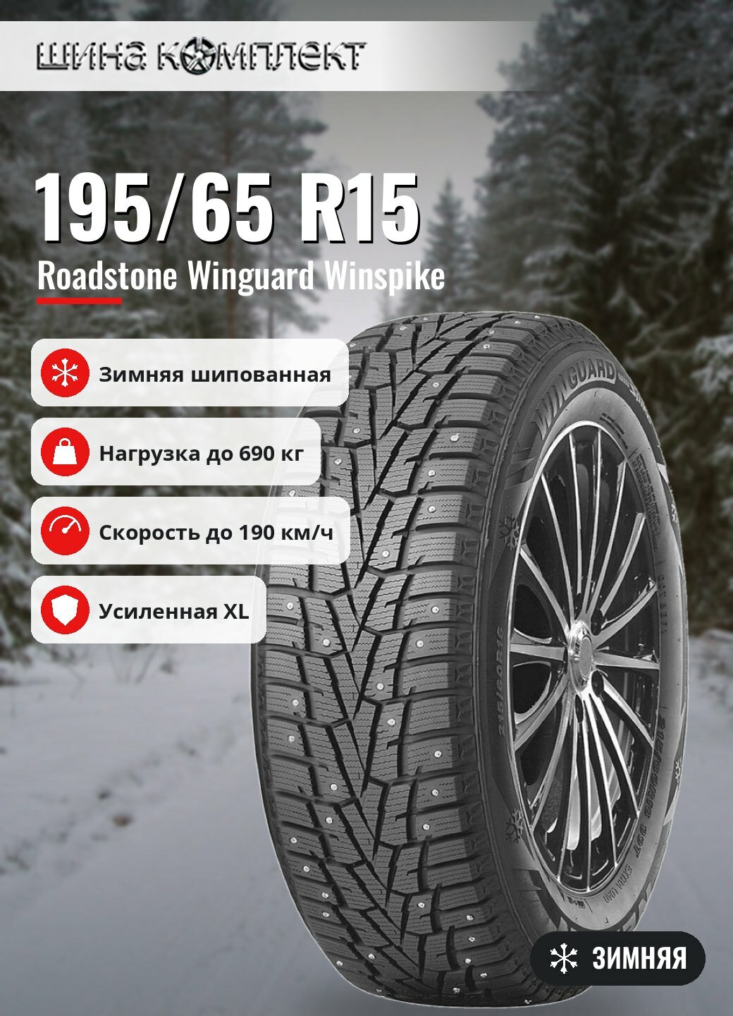 Автомобильная шина Roadstone Winguard Winspike 195/65 R15 95T XL зимняя шип