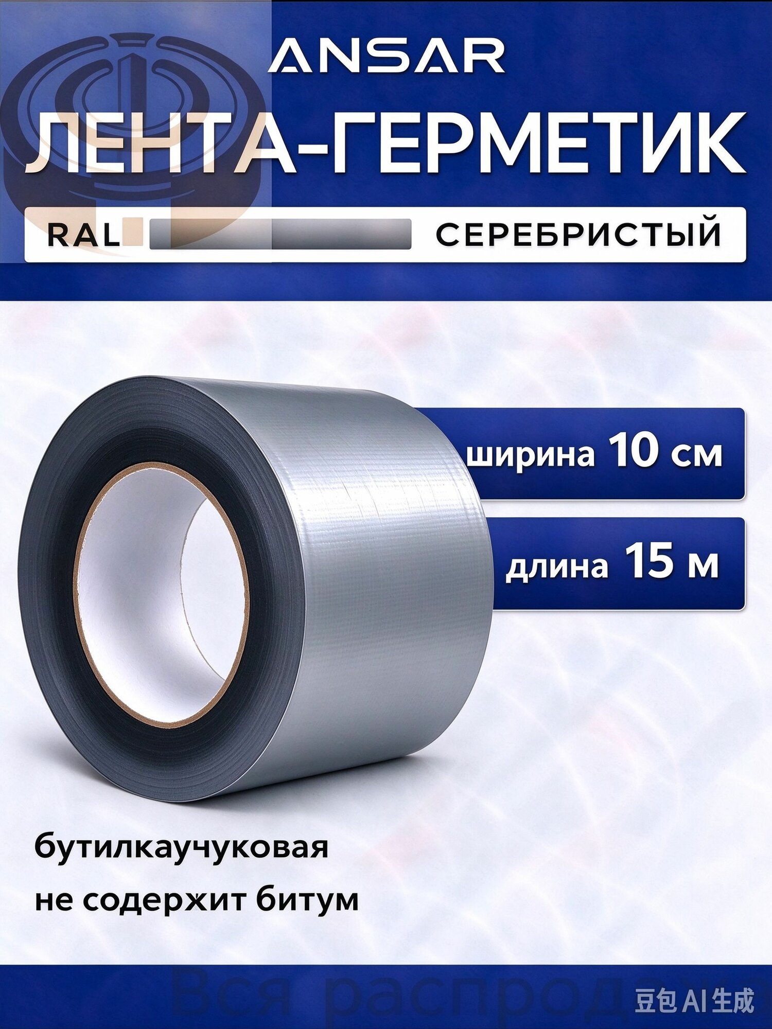 Лента-герметик ANSAR Barrier Band самоклеящаяся 10 м x 10 см, серебристая, 1шт GSLXX