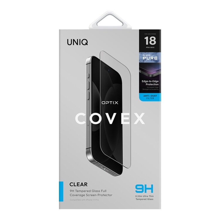 Uniq прозрачное стекло без рамки для iPhone 18 Pro Max/17 Pro, Max OPTIX Clear (+installer)