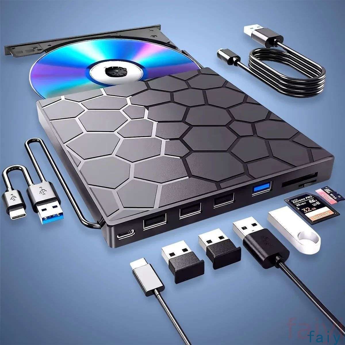 Внешний CD/DVD-привод для ноутбука, DVD-плеер для ноутбука, Ультратонкий портативный USB 3.0 8 в 1, внешний дисковод для записи DVD/ CD, плеер и записывающее устройство CD/VCD/DVD