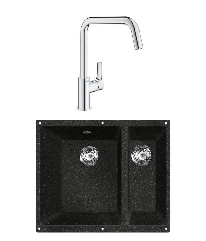 Комплект Мойка Lava U2 53x46, basalt, кварц / Смеситель Grohe Eurosmart 30567000 глянцевый хром