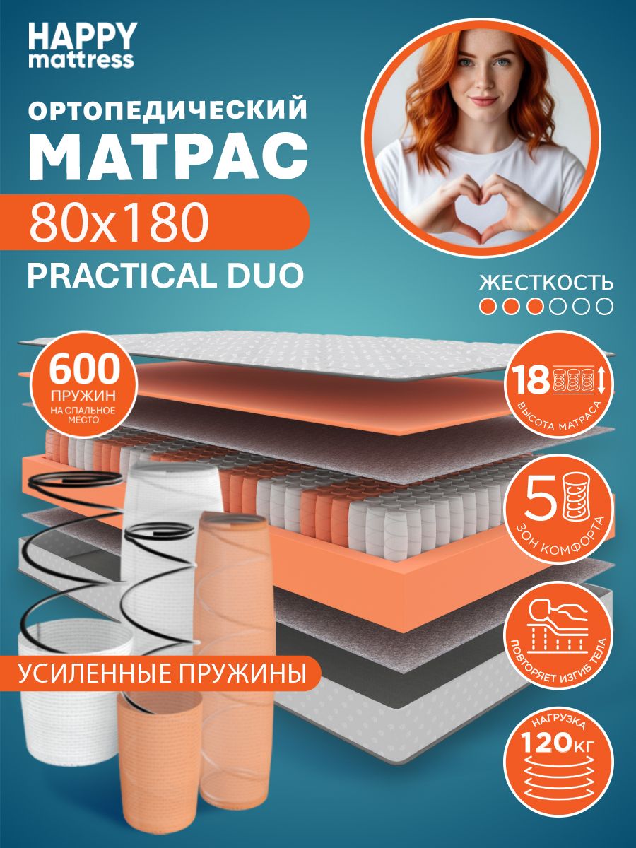 HAPPY MATTRESS Матрас, Независимые пружины, 80х180 см
