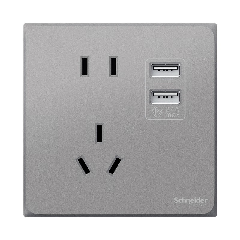 Schneider Electric 86 мм скрытый выключатель 5-розеточный разъем с двумя USB-портами светло-серый Тип：5-розеточный блок