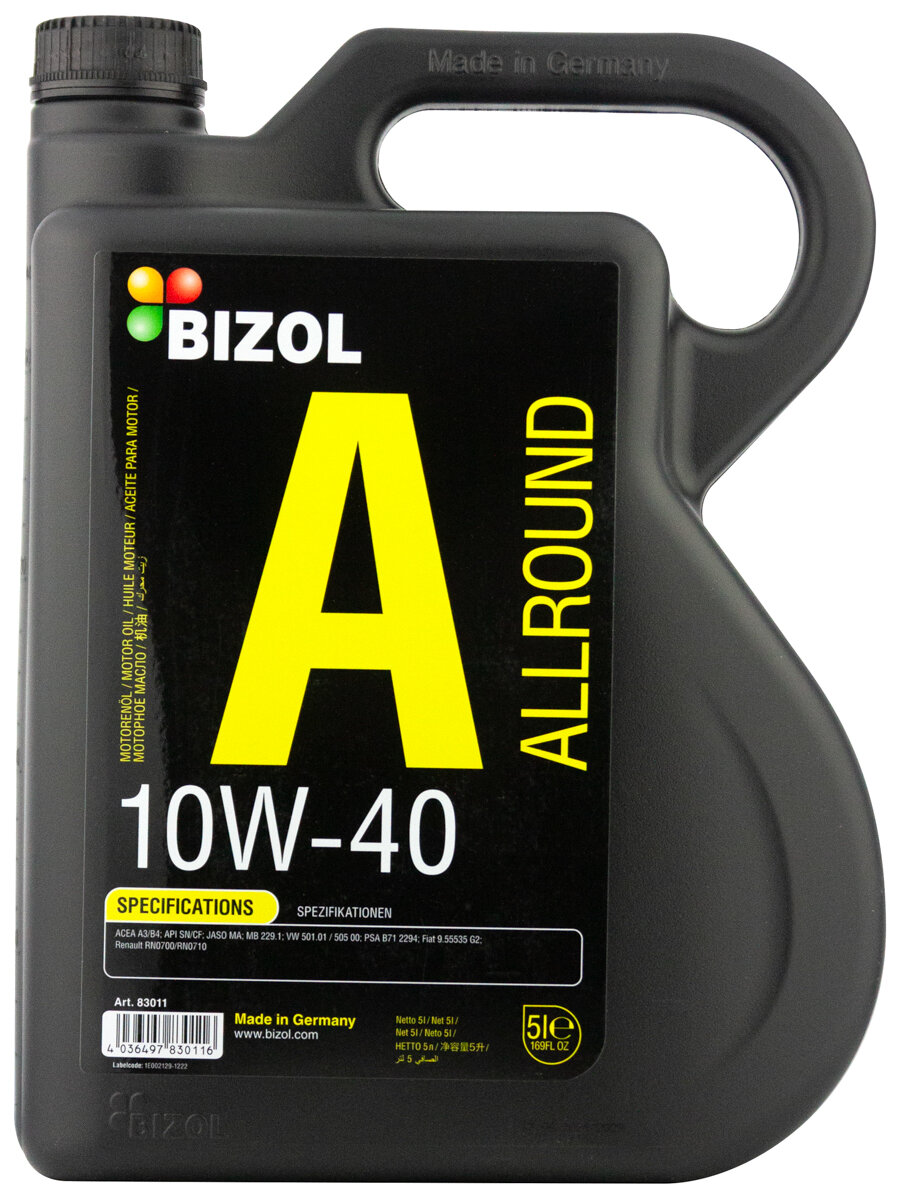 Синтетическое моторное масло Bizol Allround 10W-40, 5л