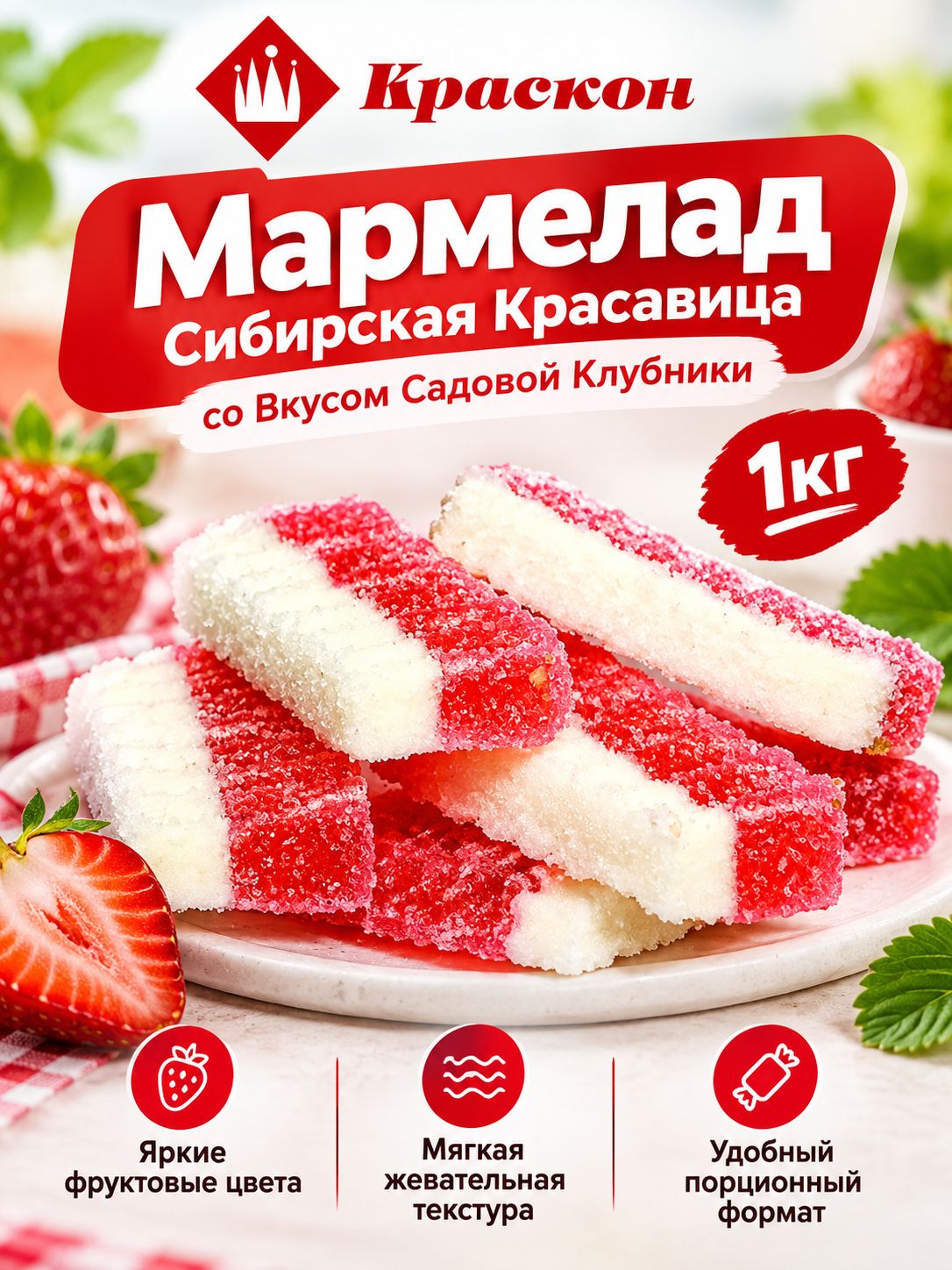 Мармелад Сибирская Красавица со Вкусом Клубники 1кг