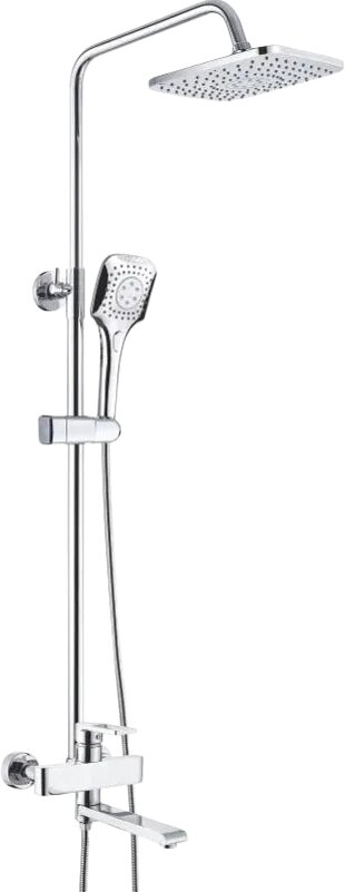 Душевая стойка Shevanik S9336 со смесителем, хром, глянцевая, душевая система с тропическим душем, с изливом, с лейкой, латунная