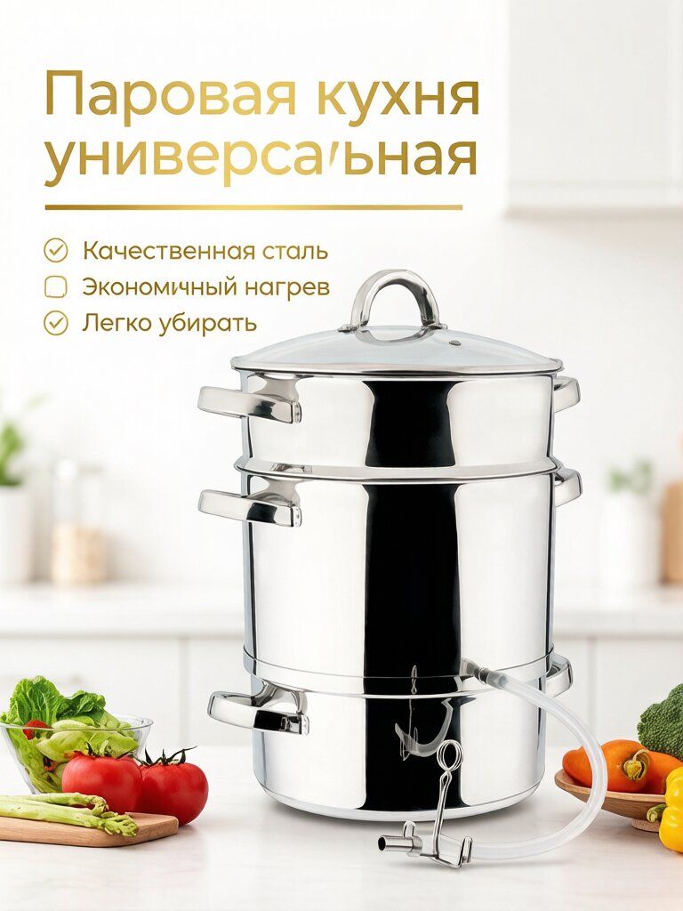 Соковарка 3 яруса 8 л нержавеющая сталь--SD929