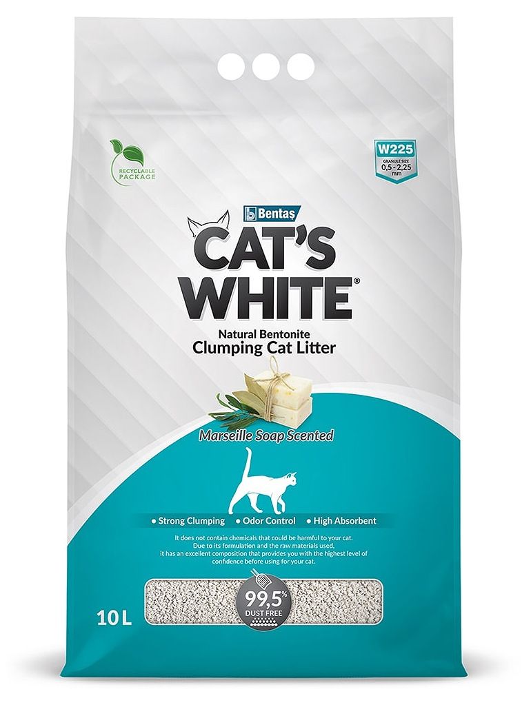 CAT'S WHITE Наполнитель Глиняный Комкующийся Мыло 8500г.
