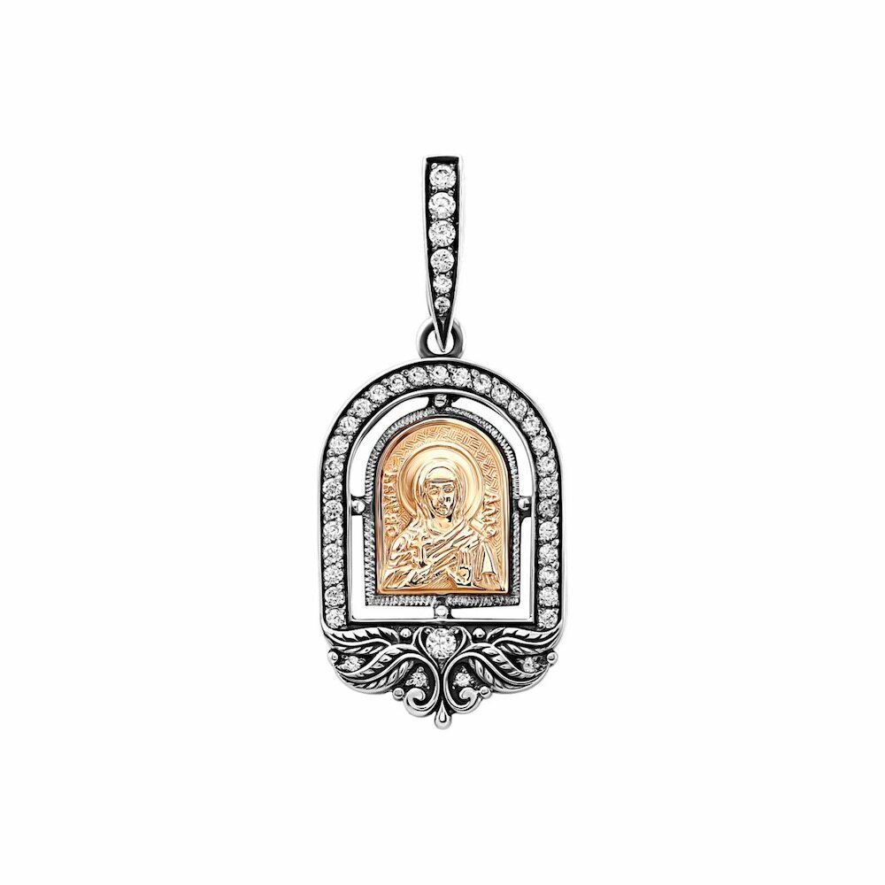 Иконка PERSIAN, серебро, 925 проба, золочение, чернение, циркон