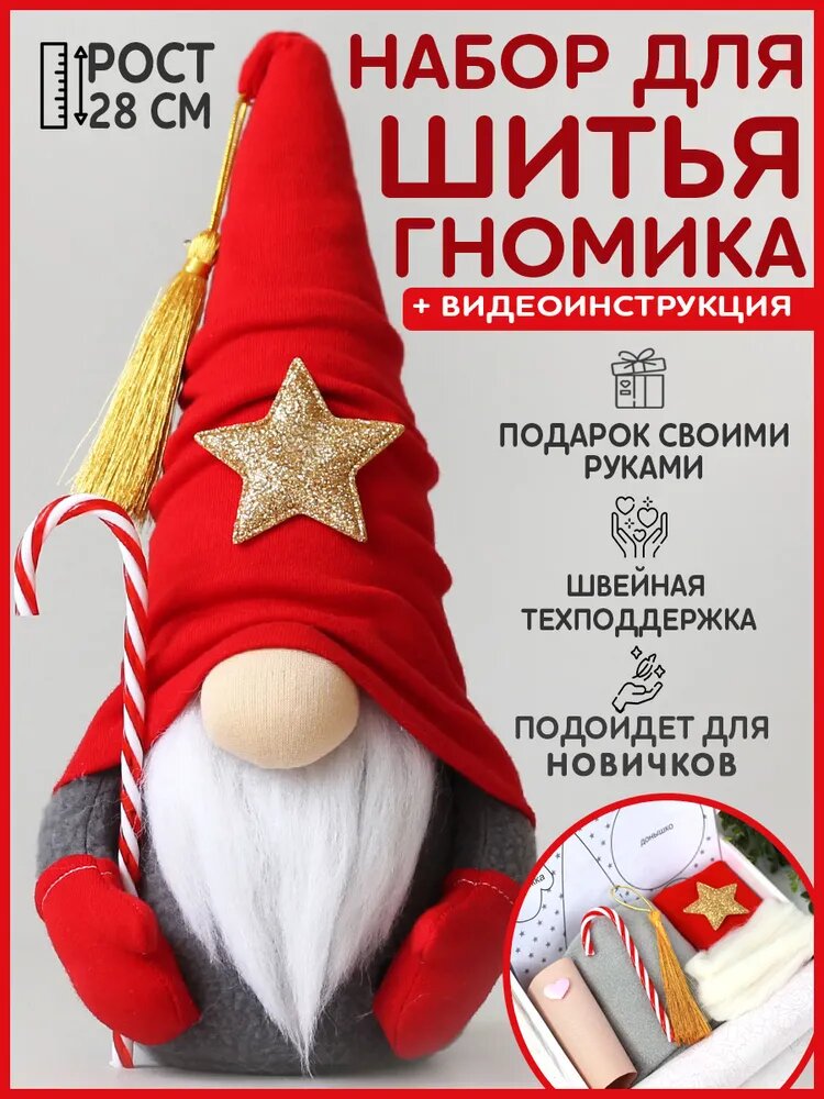 Набор для шитья игрушки, творчества и рукоделия / Мягкая игрушка Гномик Мерлин своими руками / Подарок для взрослых, для детей, для девочки, в школу, на день рождения, на Новый год