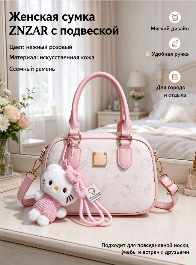 Женская сумка через плечо Hello Kitty, модная сумочка, розовая сумка-кроссбоди.