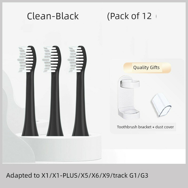 Насадки TEETIPS совместимы с электрическими зубными щетками Bayer X1/X1splus/X3/X7/A9S/supins. Чистый черный, 12 штук