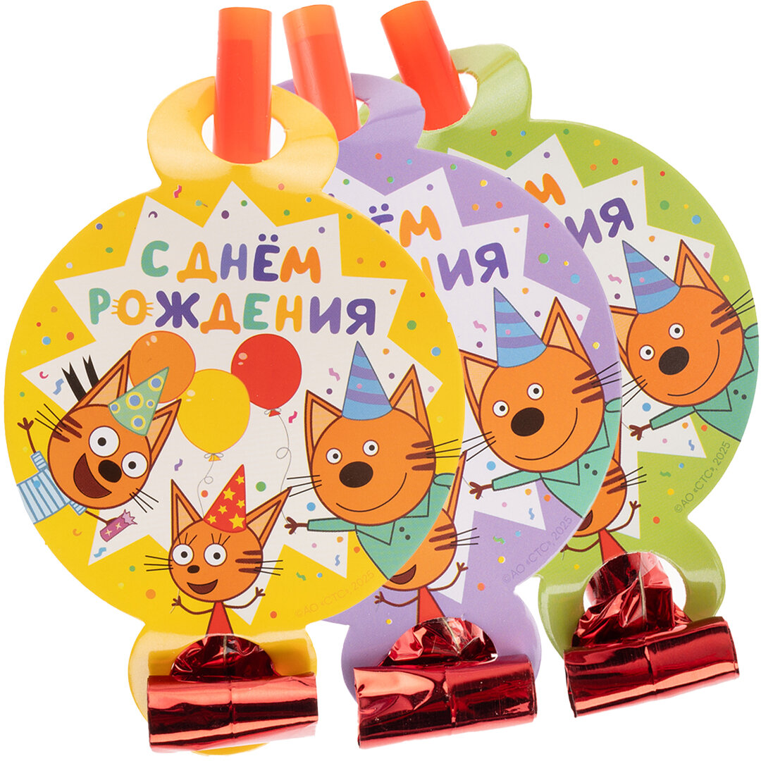 Карнавальные язычки гудки, Три Кота, Играем вместе, Желтый, 11 см, 6 шт.