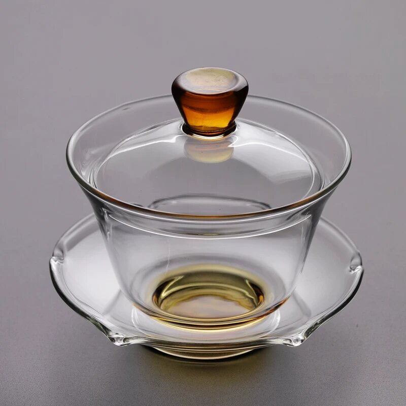 Классический стеклянный чайник с крышкой лотоса для традиционного гонфу-чая, цвет янтарный, высококачественная
