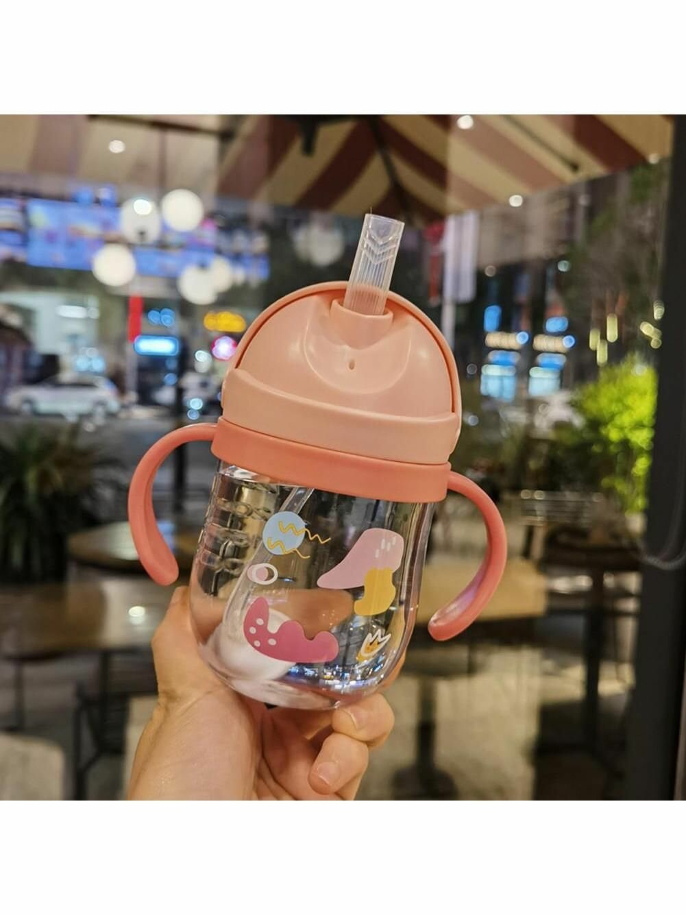 Мультяшный детский стаканчик для воды с трубочкой,250ml
