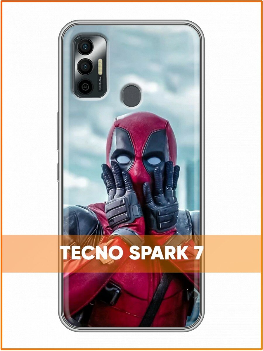 Чехол для Tecno Spark 7 с принтом для мальчиков с Дэдпулом (Техно Спарк 7)