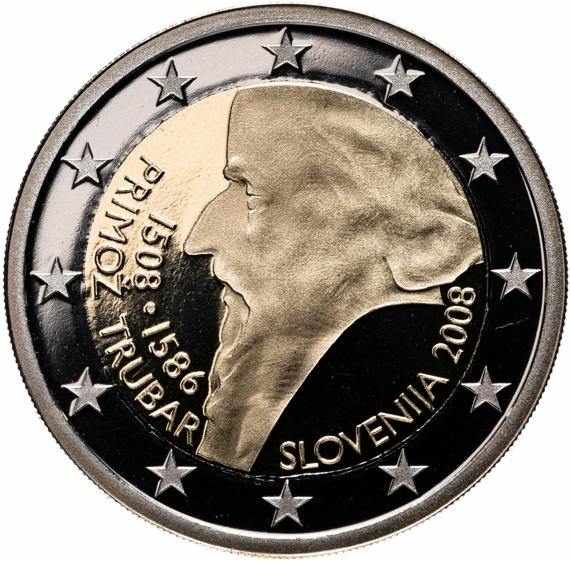 Словения 2 евро 2008 "500 лет со дня рождения Приможа Трубара" Proof в капсуле, Биметалл