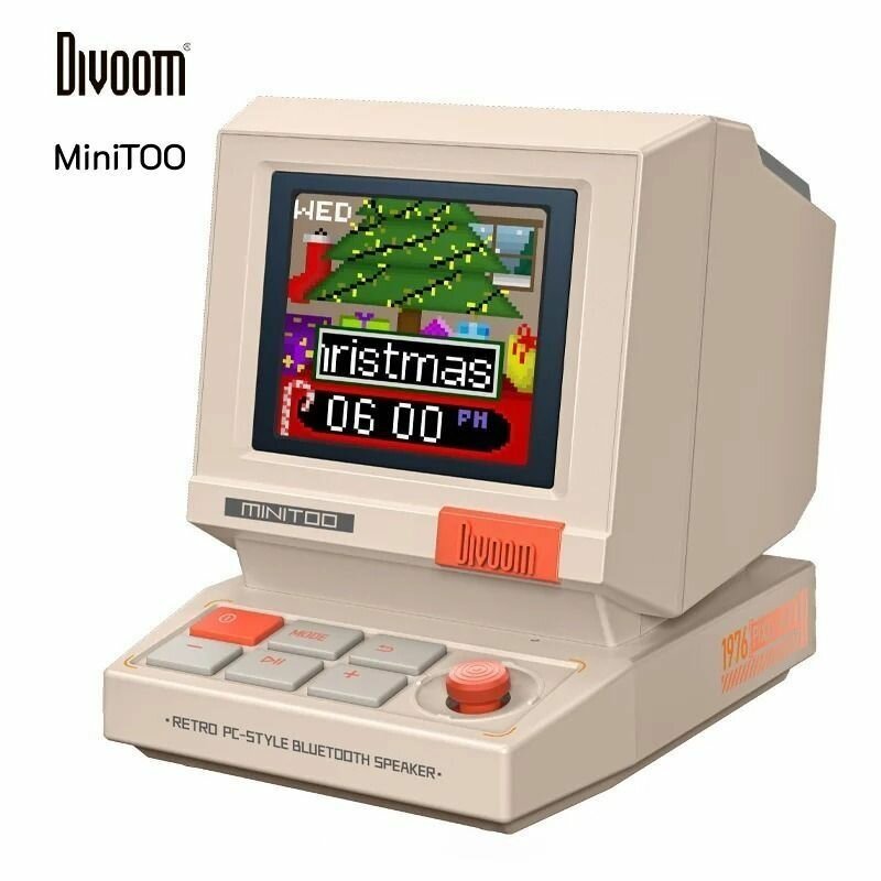 Портативный ретродинамик MiniTOO от DIVOOM с пиксельным дисплеем, будильником и часами, премиум управление через мобильное приложение по Bluetooth