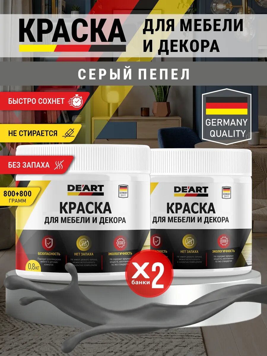 Краска для мебели и декора матовая без запаха серый пепел