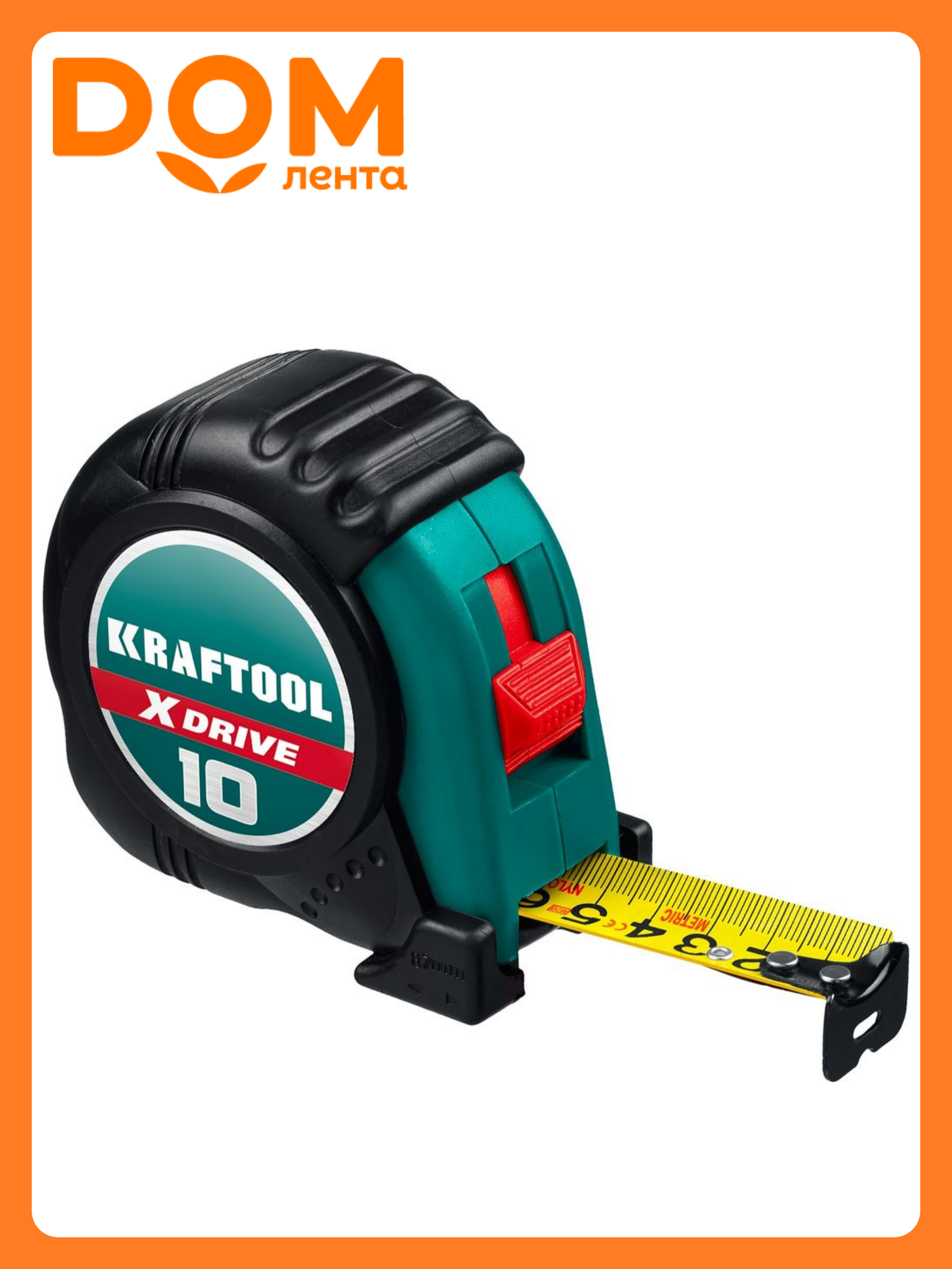 Рулетка KRAFTOOL, обрезиненный корпус, двухсторонняя шкала, 10м х 25мм