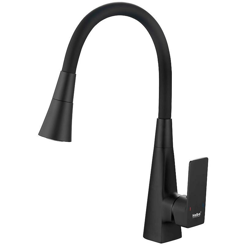 Смеситель для кухни Haiba HB823-7 HB73823-7 черный матовый, с гибким изливом, рычажный, латунь