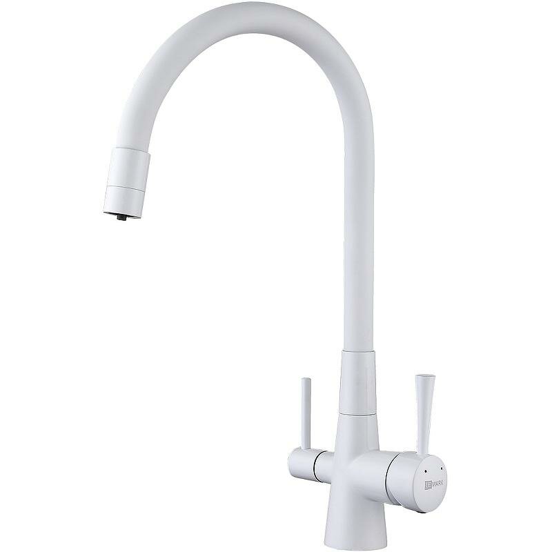 Смеситель для кухни Lemark Comfort LM3075W белый, с краном для питьевой воды, рычажный, латунь