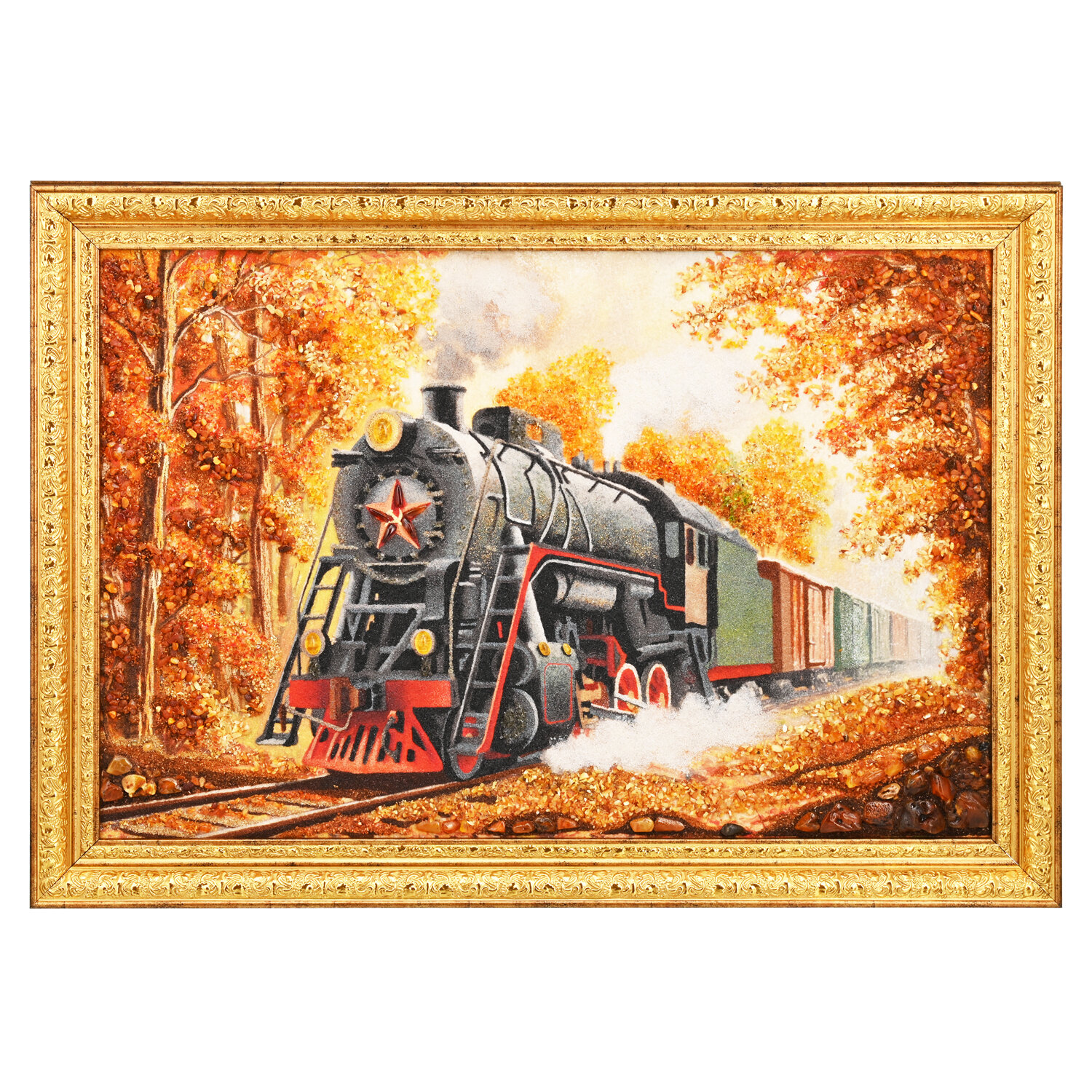 301933 НП Картина Янтарная "советский паравоз ЛВ" 40*60 см