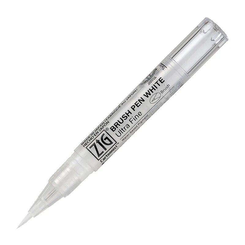 ZIG Капиллярная ручка White Brush Pen Ultra Fine, Белый, 1 шт.