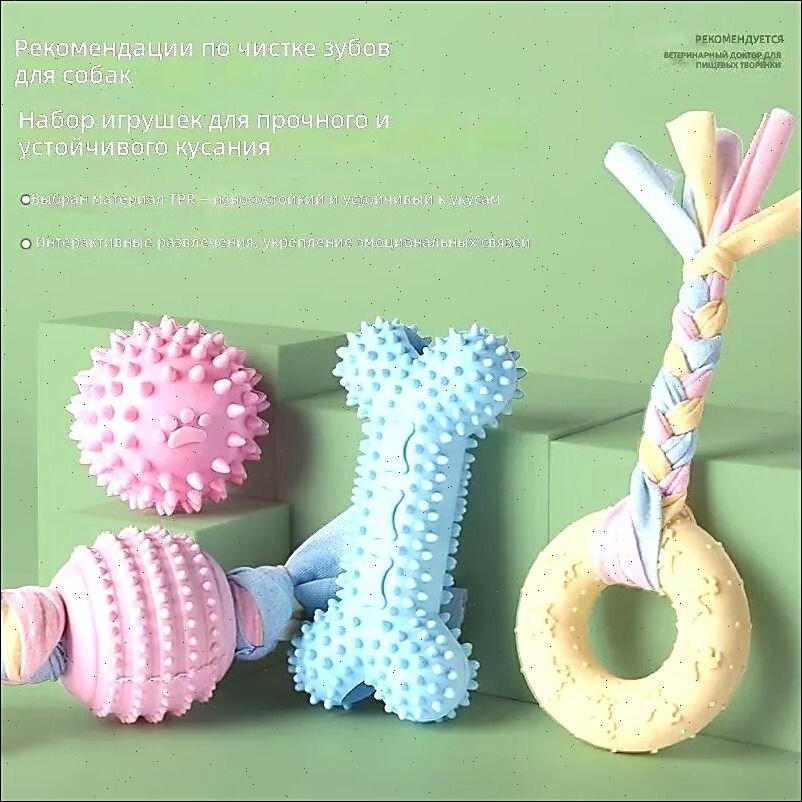 Набор жевательных игрушек для собак Macaron, с шипами и веревкой, TPR