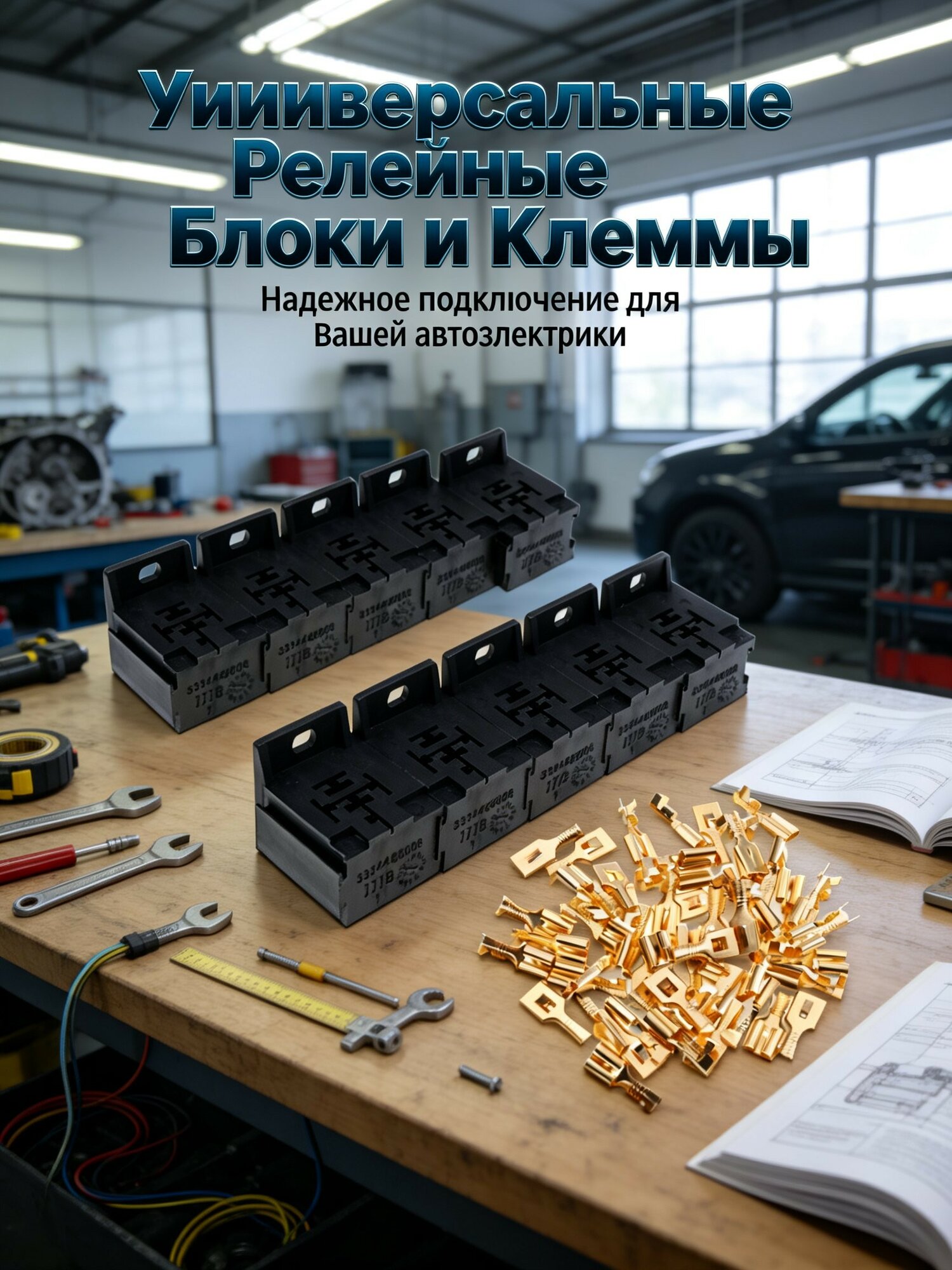 10 шт блок держателя гнезда реле 5-контактный, для 12V/24V автомобилей 30-80A с 50 шт клеммами 6.3 мм