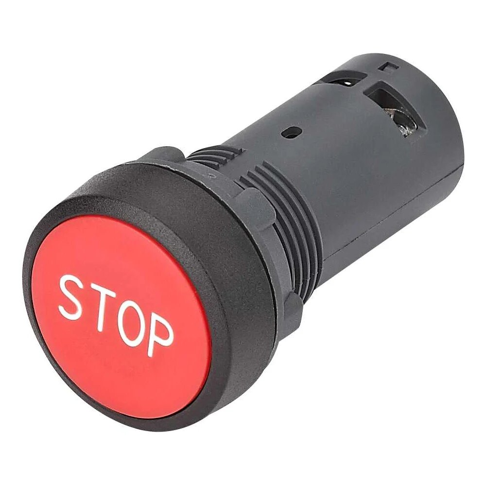 Кнопка моноблочная Systeme Electric SB7 22мм красная с возвратом, с маркировкой STOP, пластик, 1НЗ, IP65 SB7NA4234