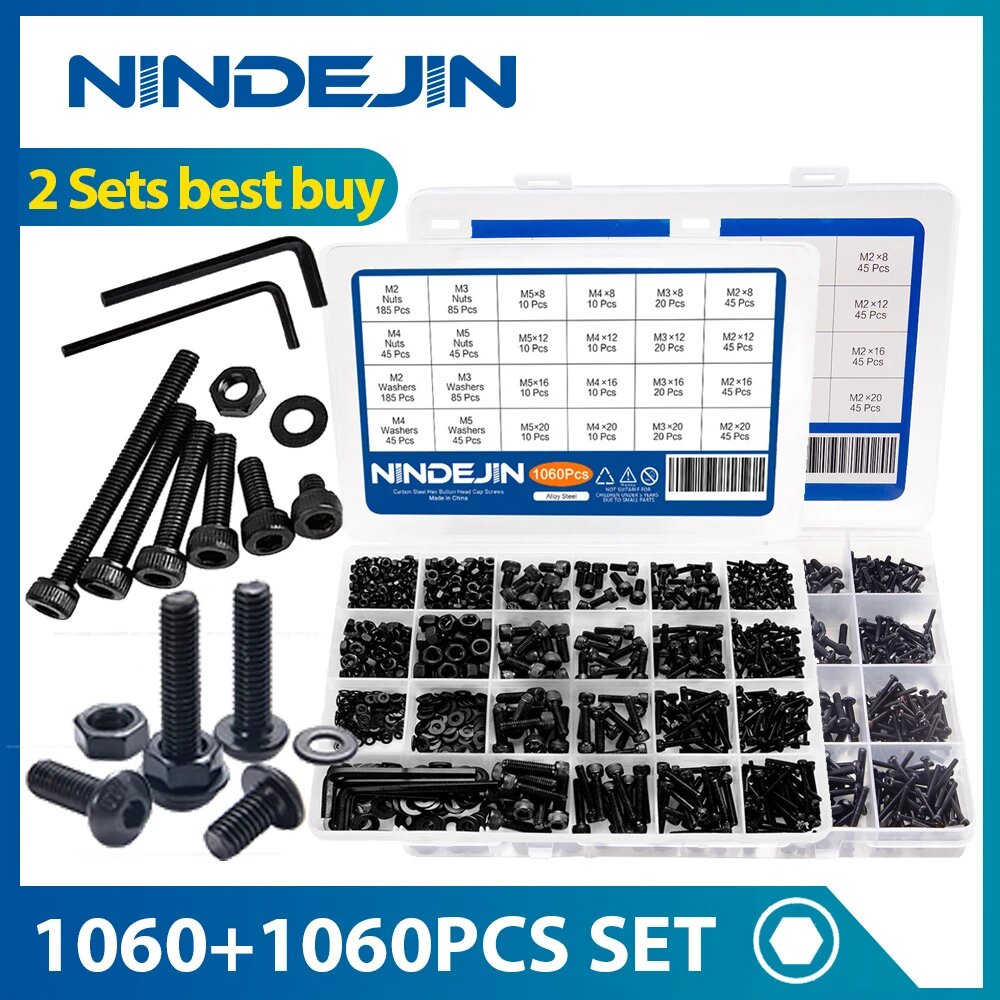 NINDEJIN Набор винтов с шестигранной головкой из углеродистой стали 1060 шт.