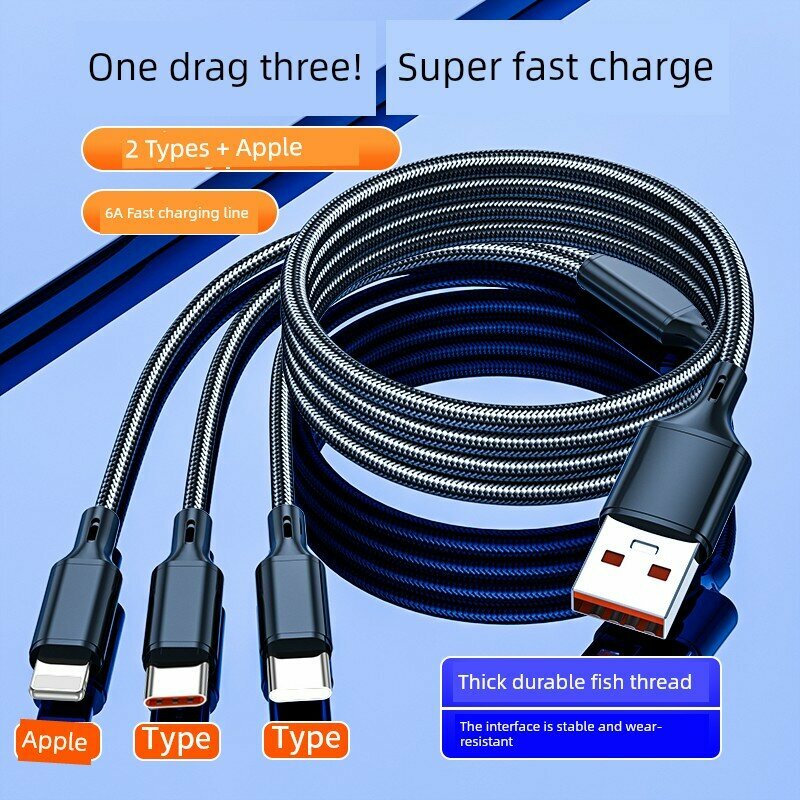 3-в-1 зарядный кабель с портами USB-C, Lightning и Micro USB и 6А быстрой зарядкой, длина 2 метра