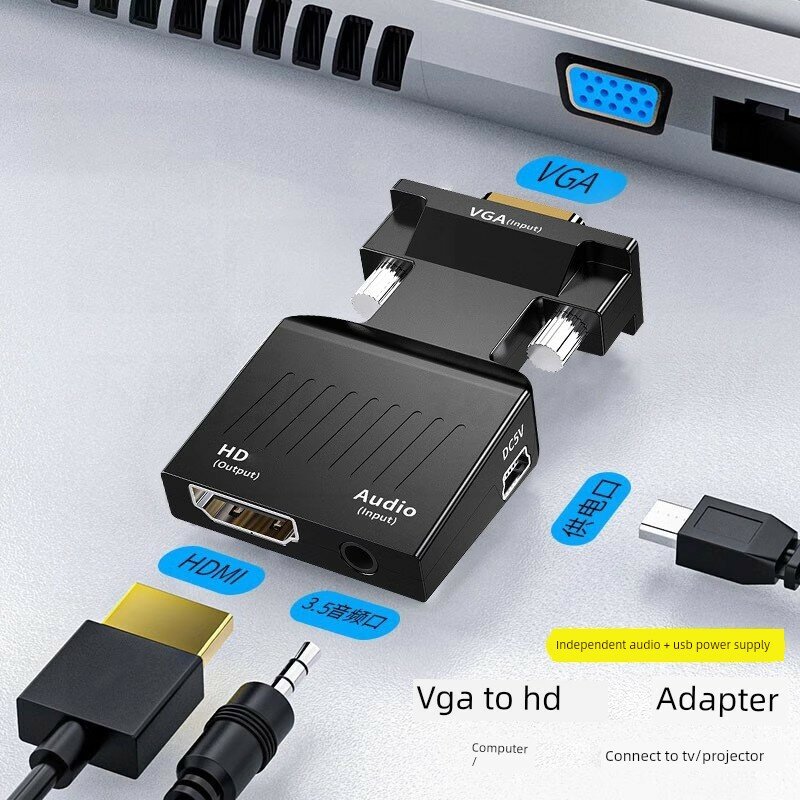 Адаптер VGA в HDMI для компьютеров и мониторов, односторонняя передача, не обратимый, стандартный разъем