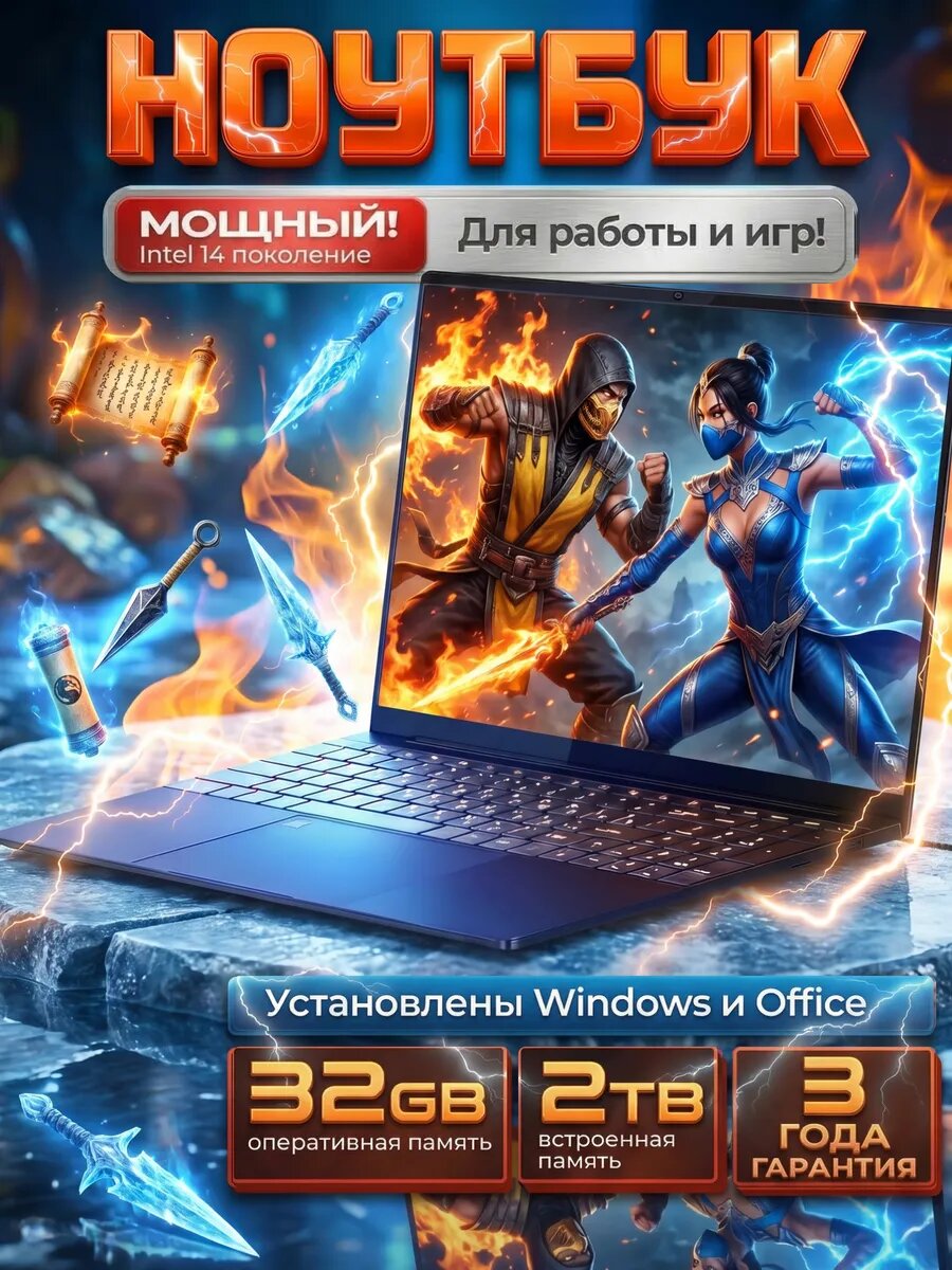 Ноутбук Intel Core i7-14700HX, 32GB RAM, 2048GB SSD, 2026 + Windows, Office