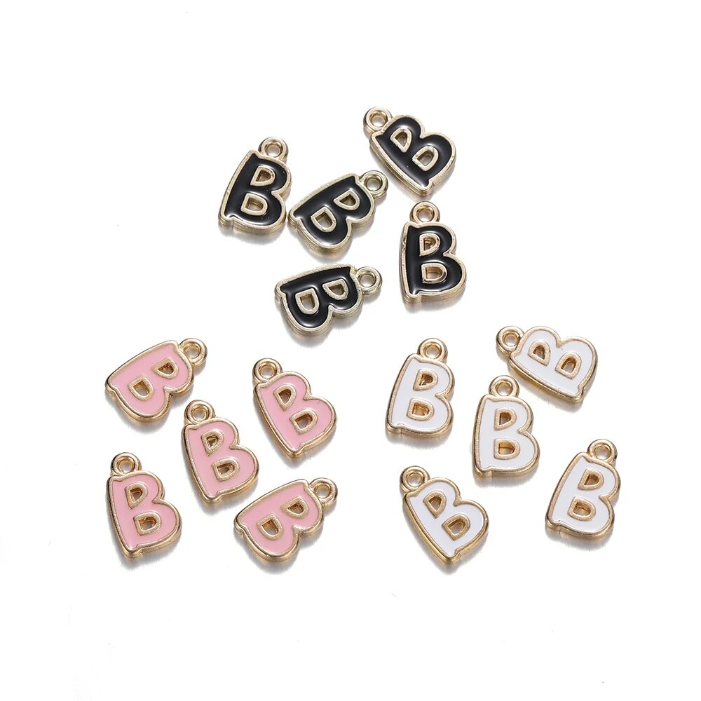 Эмалевые подвески буквы "B" черные, розовые, белые 8x12.5mm
