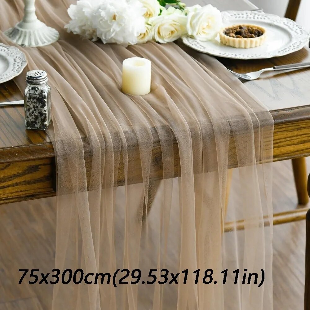 Тюлевая скатерть коричневая 75x300 см