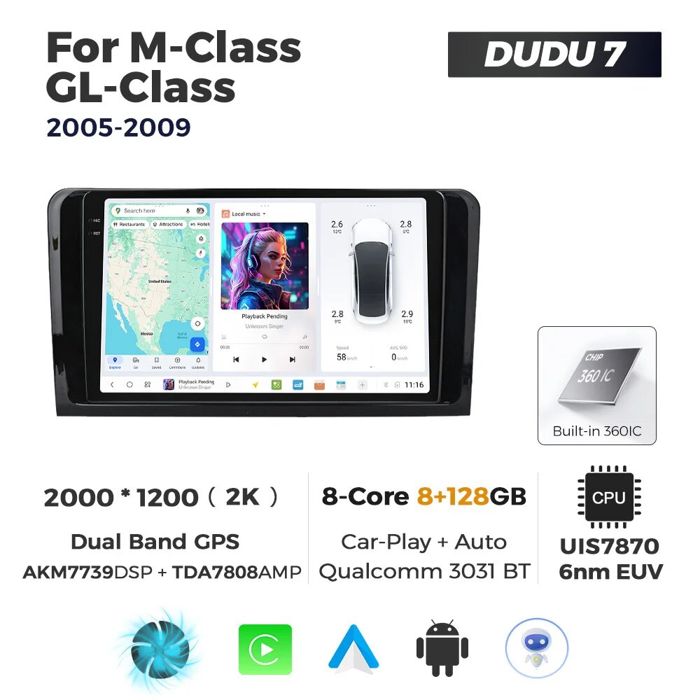 Автомагнитола DUDU 7 2din Android для Mercedes ML/GL (W164/X164) 2005-2009