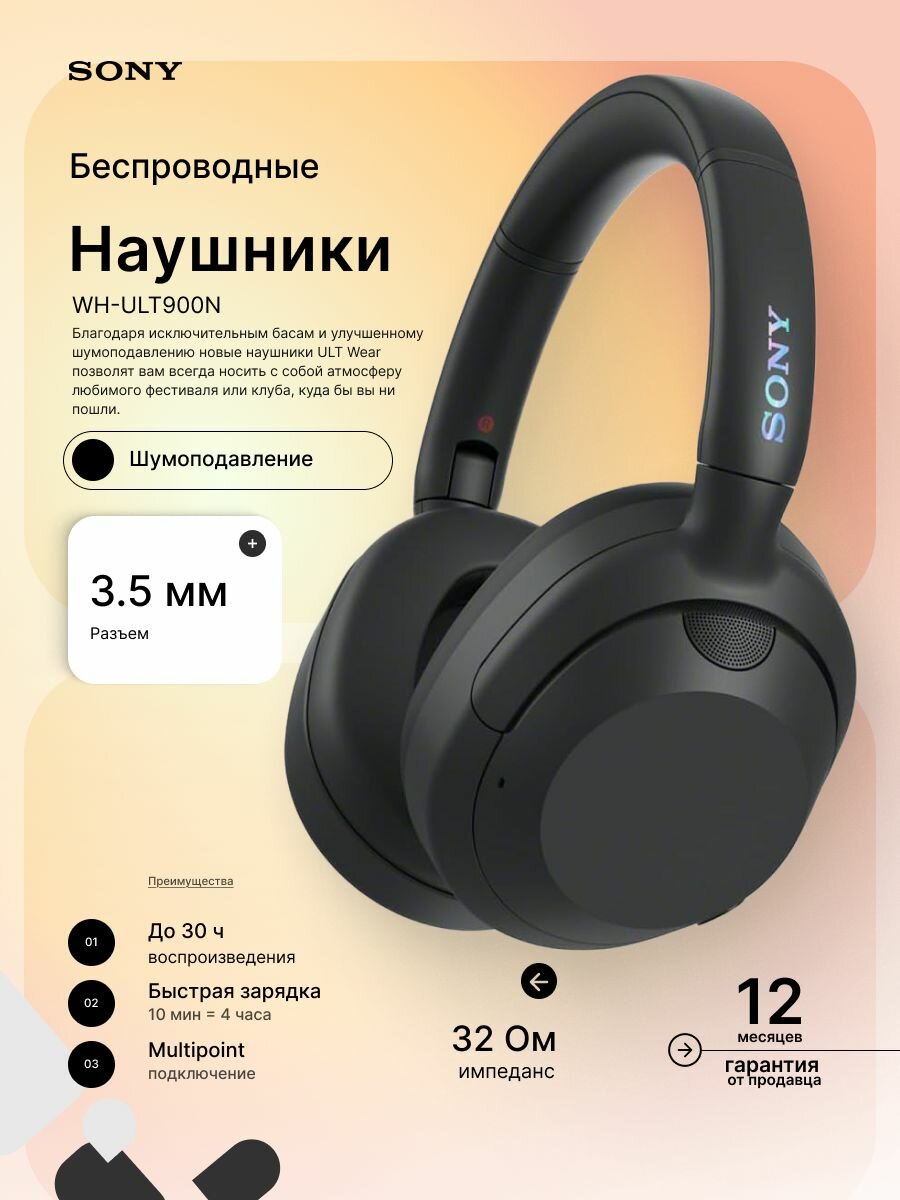 Беспроводные наушники Sony WH-ULT900N, Black (Черный)