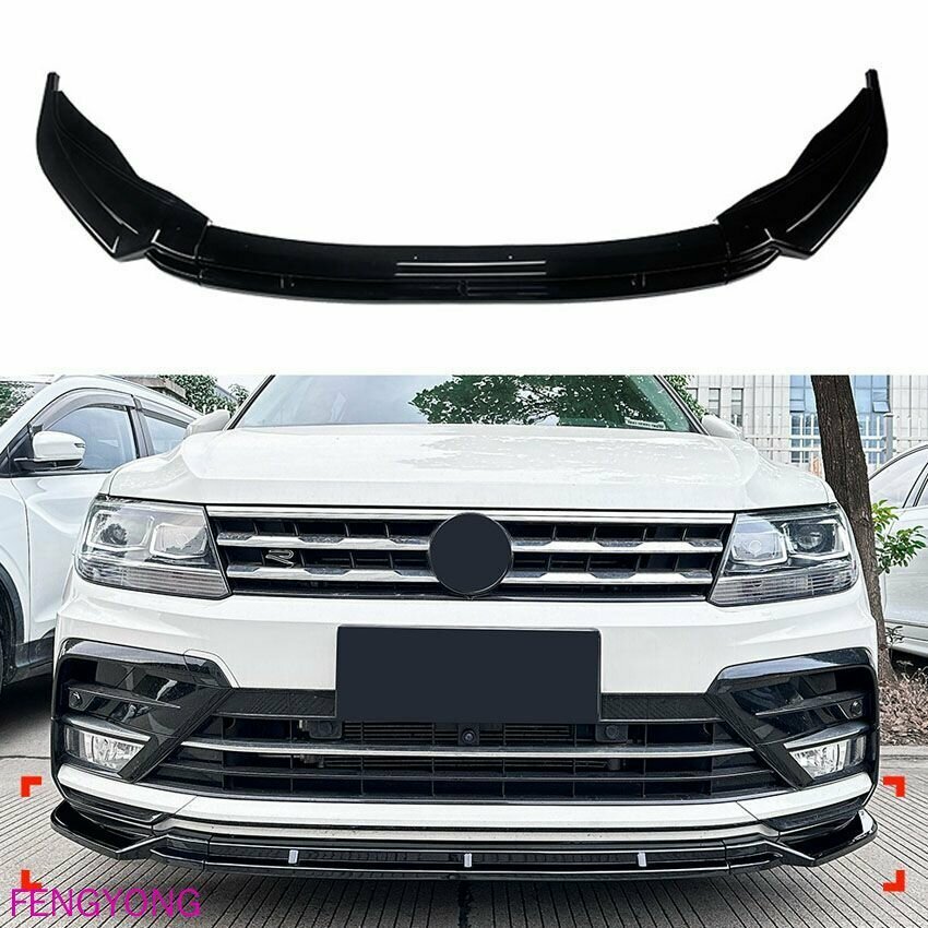 Передний спойлер-губа для Volkswagen Tiguan MK2 R-Line 2017-2020, черный глянец ABS для модификации бампера!