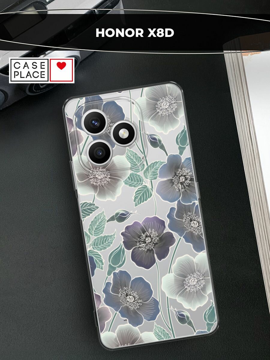 Чехол на Honor X8d / Хонор X8d с принтом Blue Flower, прозрачный