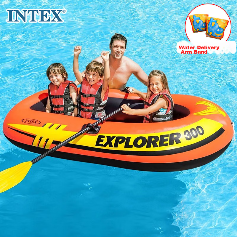 INTEX 3-местная надувная лодка 332 - Прочная ПВХ лодка для рыбалки и каякинга на открытом воздухе Цвет：Стиль