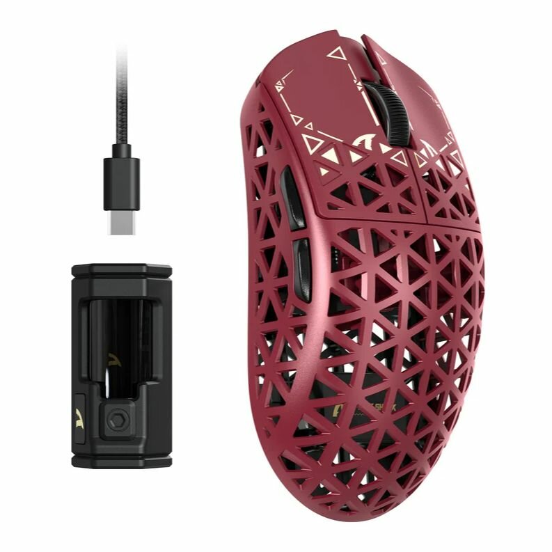 Беспроводная игровая мышь Attack Shark R5 Ultra, Carbon PAW3950, 8K, Bluetooth + 2.4Ghz USB, красный