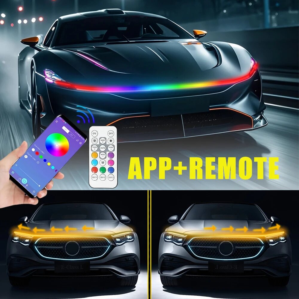 RGB Dynamic Scan Start Up DRL Дневные ходовые огни Полоса с RGB APP and Control, 1.8M(71in)