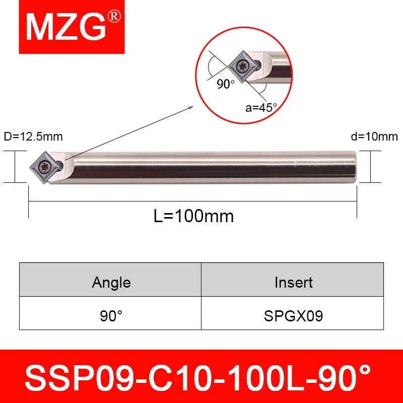 Держатель фрезы MZG SSP09-C10-100L-90, 90°