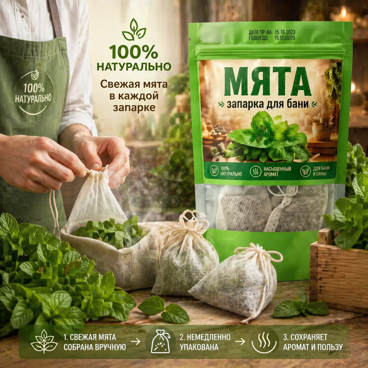 Запарка для бани мята от бренда, для создания атмосферы спа процедур. Почувствуй здоровье с каждым вдохом.