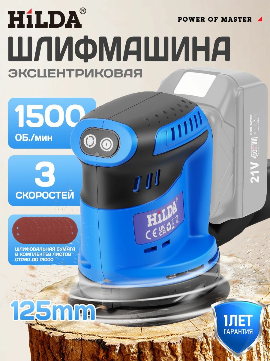 Шлифовальная машинка эксцентриковая аккумуляторная ,3-Ступенчатая Регулировка Скорости