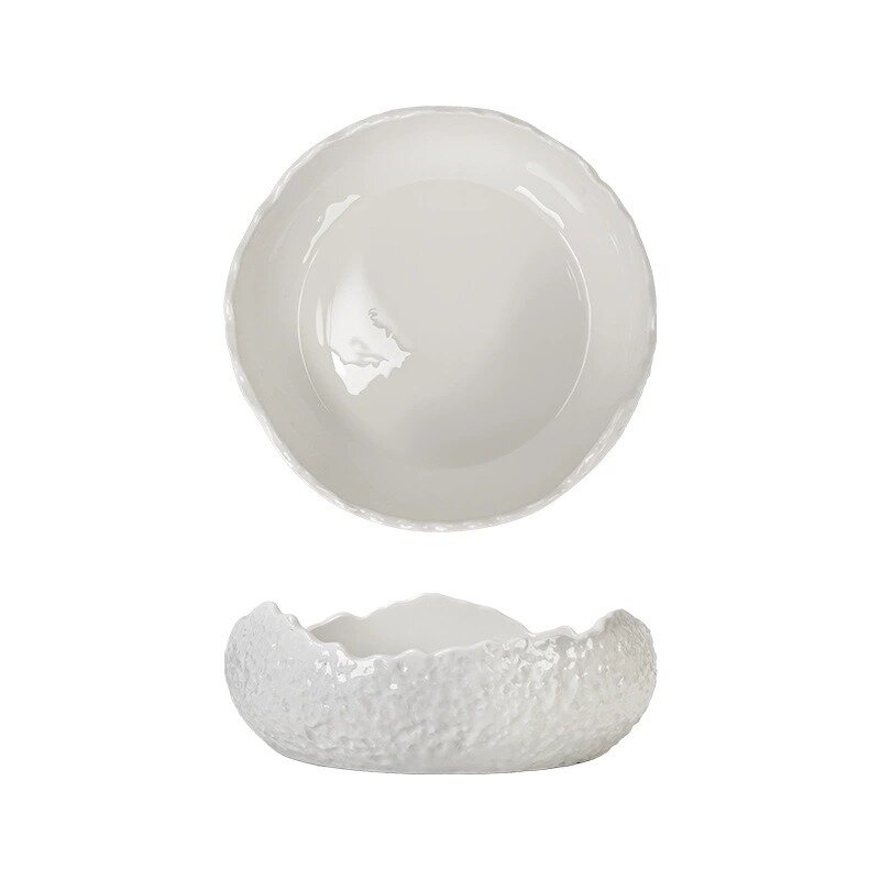 Asymmetrical tableware eggshell bowl, ceramic, kitchen use, 800ml — фото 1