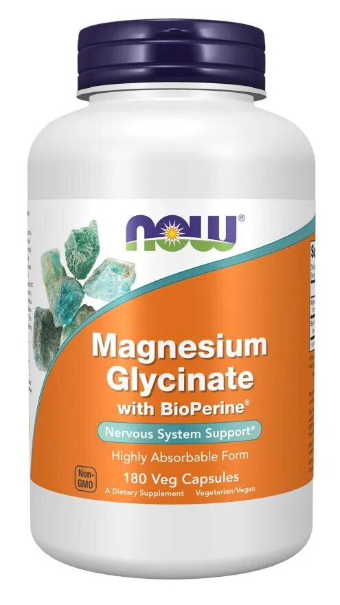 Магний глицинат с биоперином NOW Magnesium Glycinate с BioPerine 180 растительных капсул