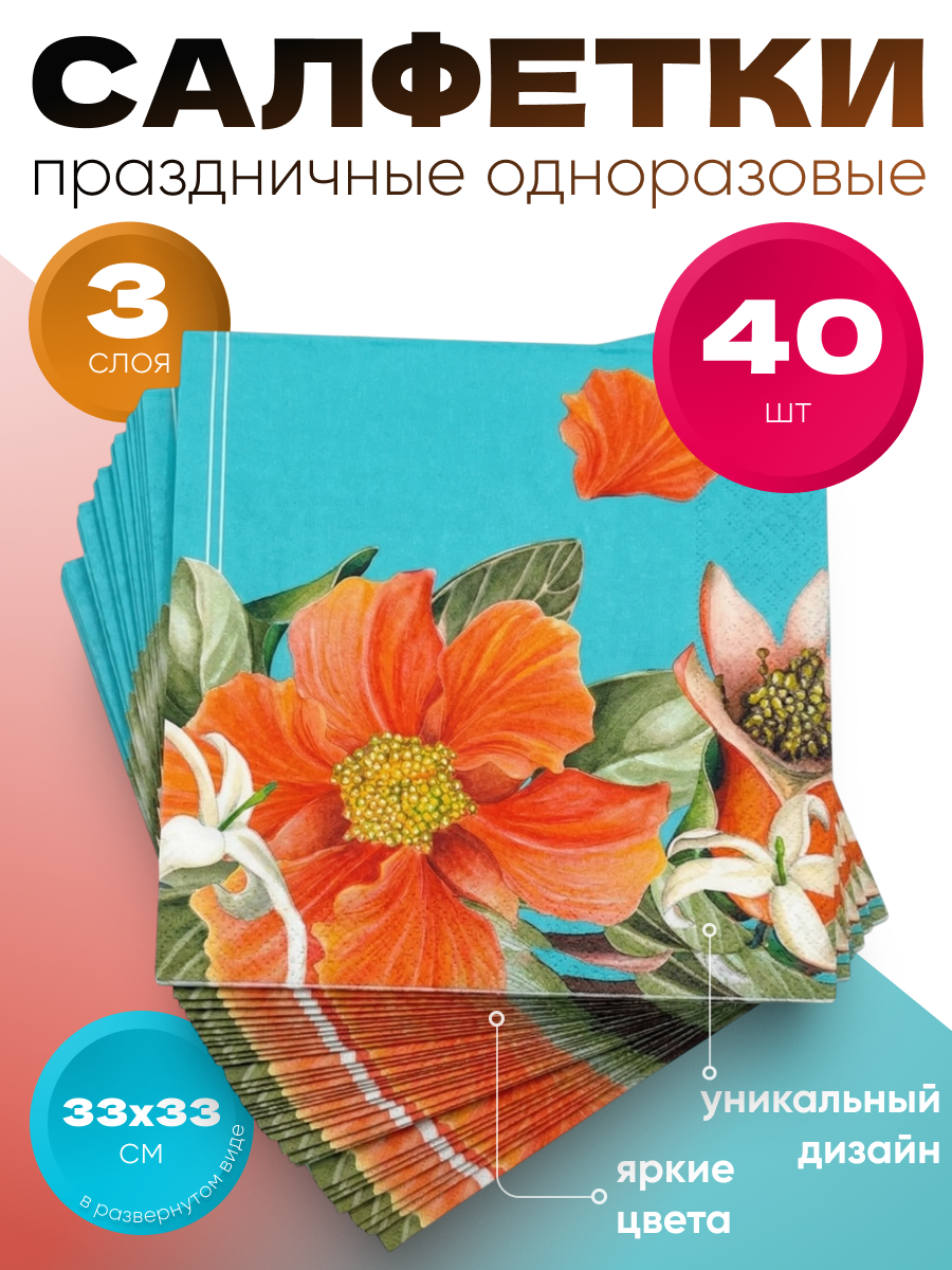 Набор салфеток Гранат на бирюзовом (2 упаковки), 40 шт, ND Play